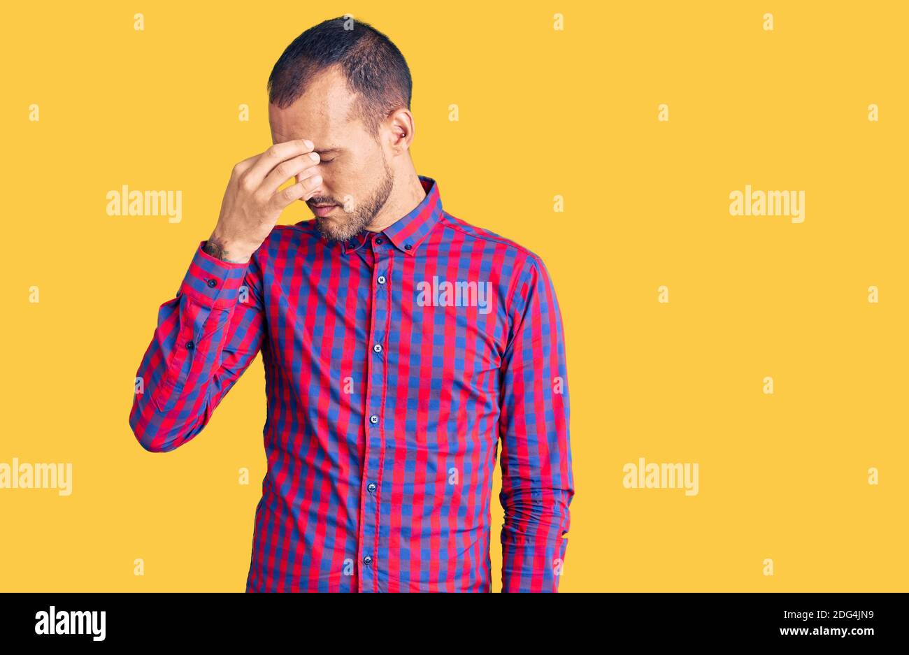 Young handsome man wearing casual clothes tired rubbing nose and eyes ...