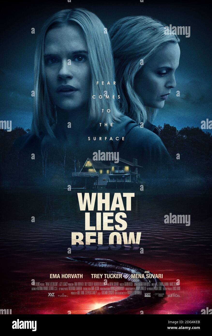 WHAT LIES BELOW, US poster, from left: Ema Horvath, Mena Suvari, 2020 ...
