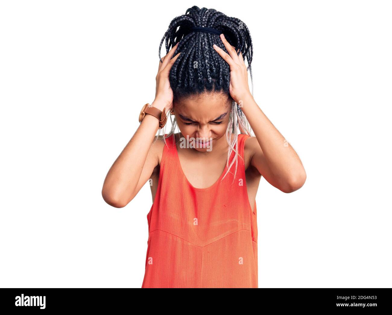 Cute african american girl wearing casual clothes suffering from ...
