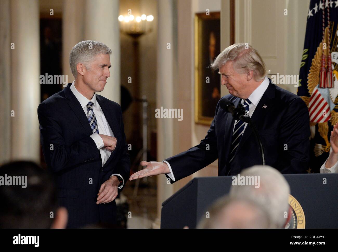 US President Donald Trump annonces the Supreme Court nominee Judge Neil ...