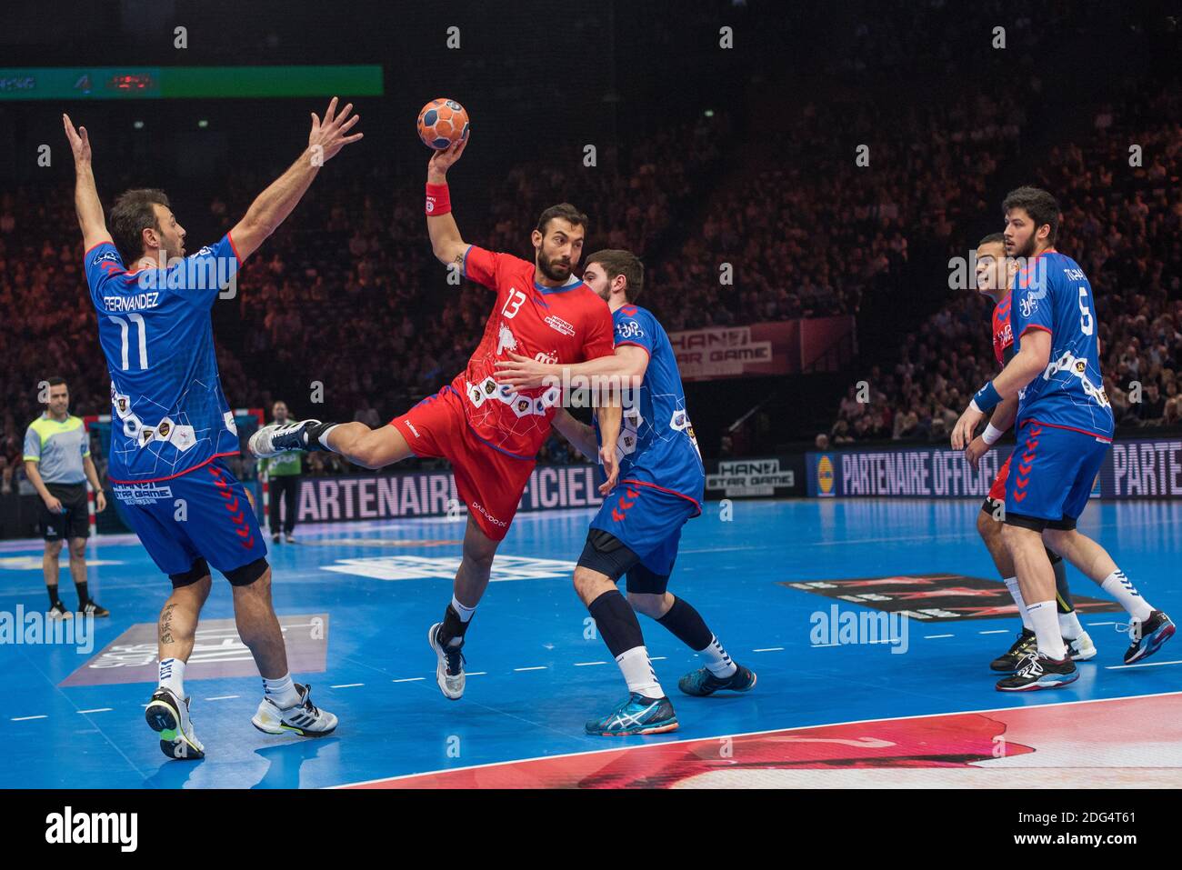 Action during the Hand Star Game with Handball best players at Accor ...