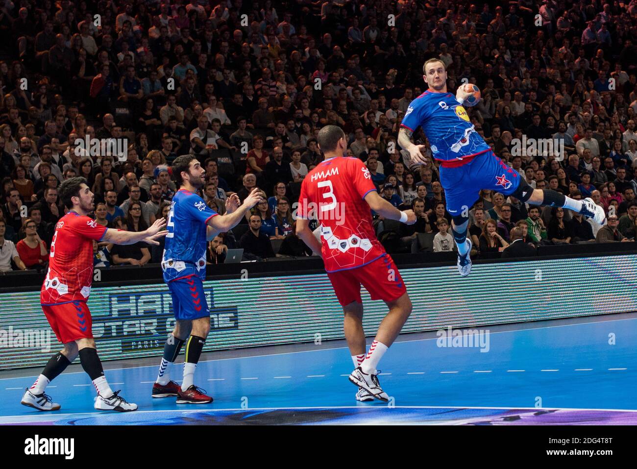 Action during the Hand Star Game with Handball best players at Accor ...