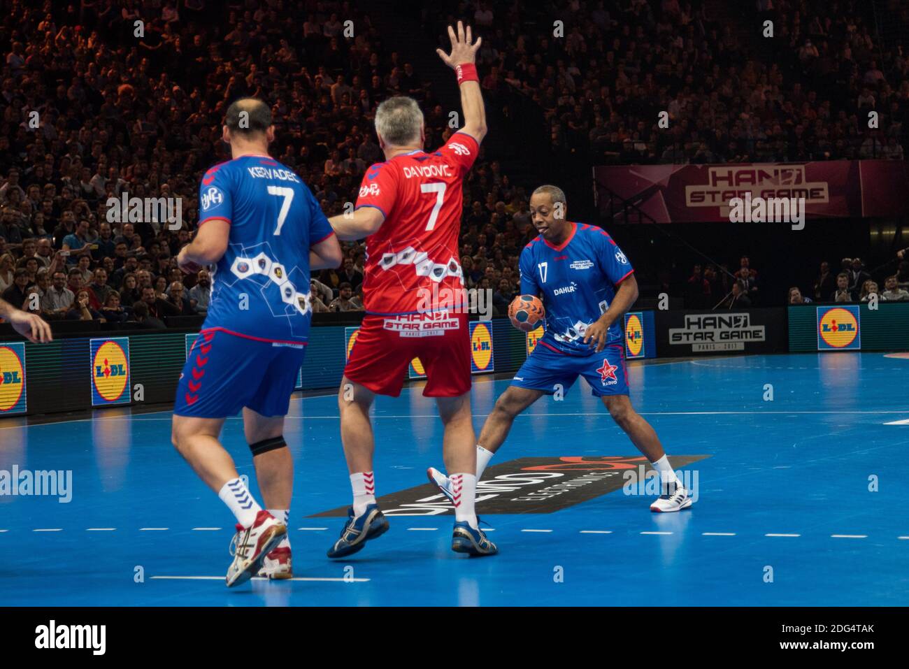 Jackson Richardson and former handball players 'Les Barjots' during the ...