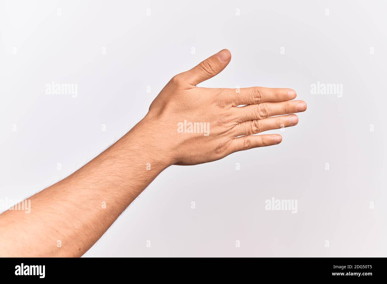 Hand of caucasian young man showing fingers over isolated white ...
