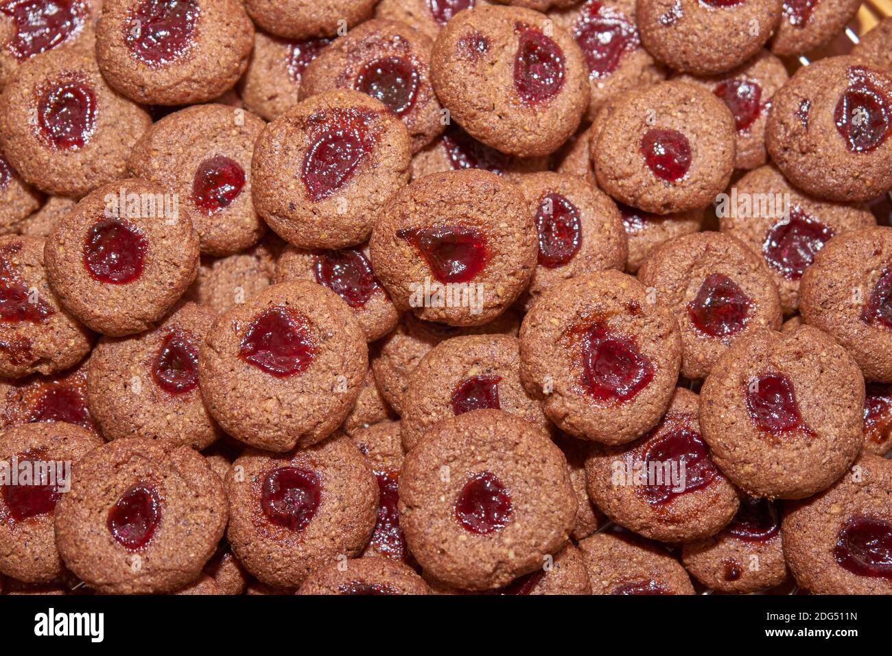 Freshly Baked Chocolate Cherry Jam Biscuits Assortment Stock Photo - Alamy