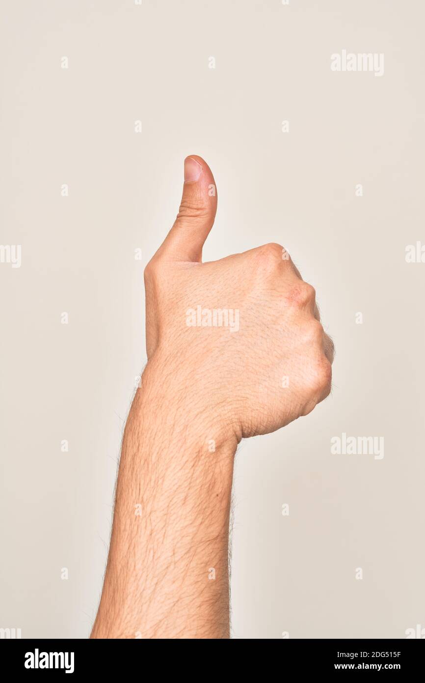Hand of caucasian young man showing fingers over isolated white ...