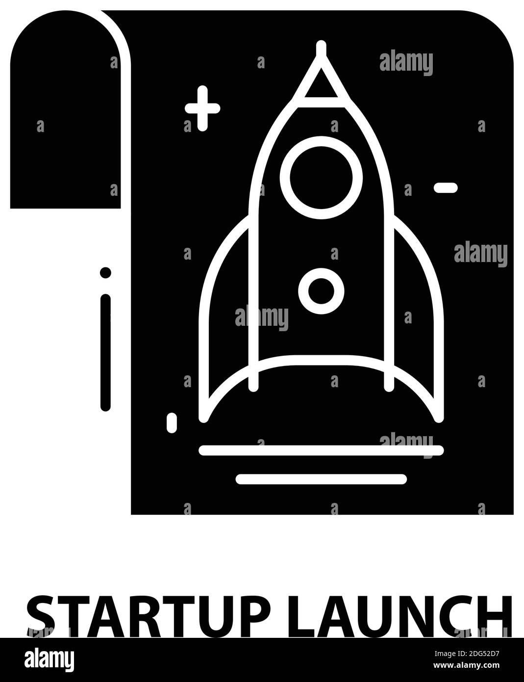 startup launch sign icon, black vector sign with editable strokes ...