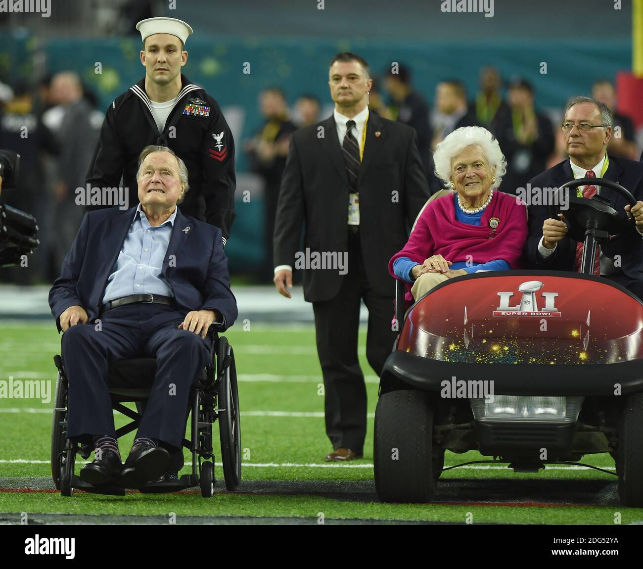 George HW Bush and Barbara Bush attend Super Bowl LI at the NRG Stadium ...