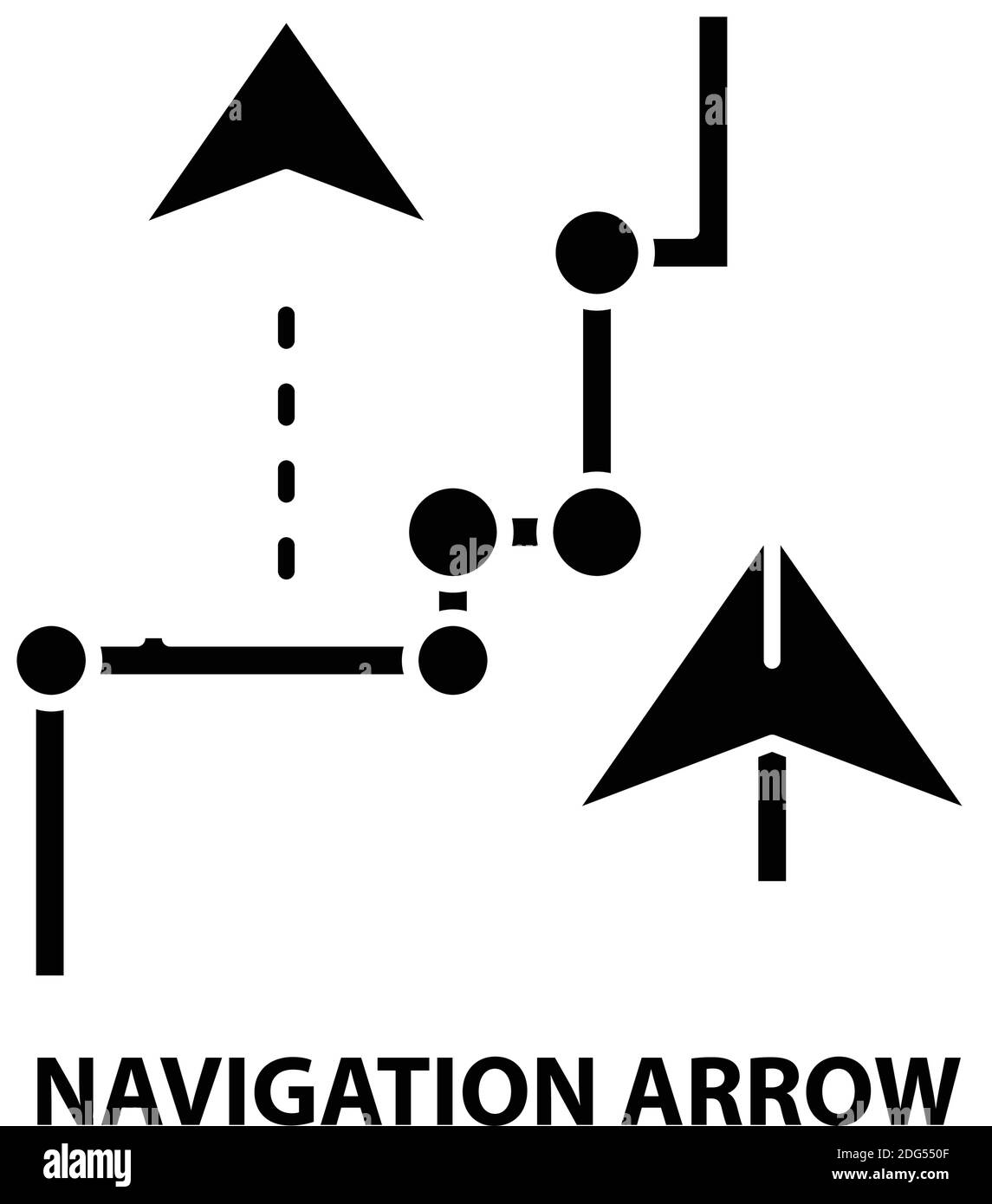 navigation arrow icon, black vector sign with editable strokes, concept ...