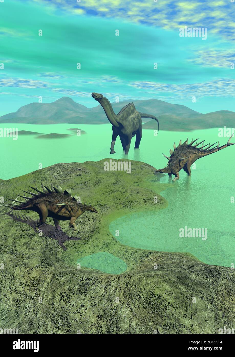 Kentrosaurus and dicraeosaurus dinosaur - 3d rende Stock Photo - Alamy
