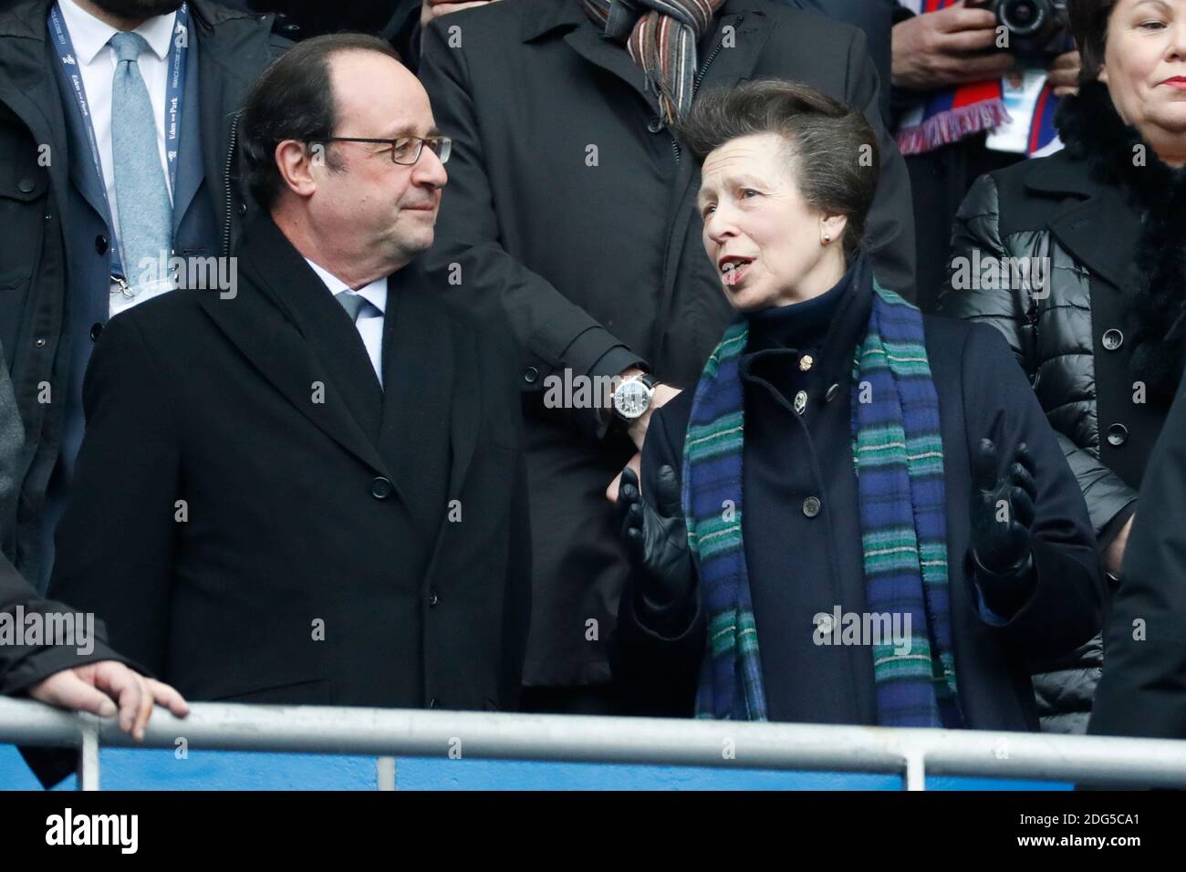 French President Francois Hollande and Princess Ann during Rugby RBS 6 ...