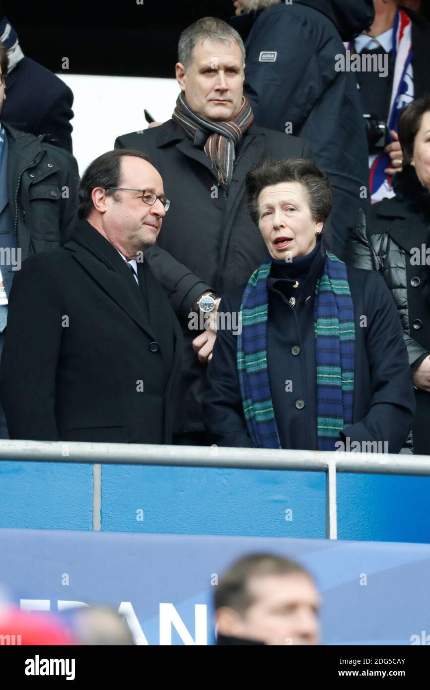 French President Francois Hollande and Princess Ann during Rugby RBS 6 ...