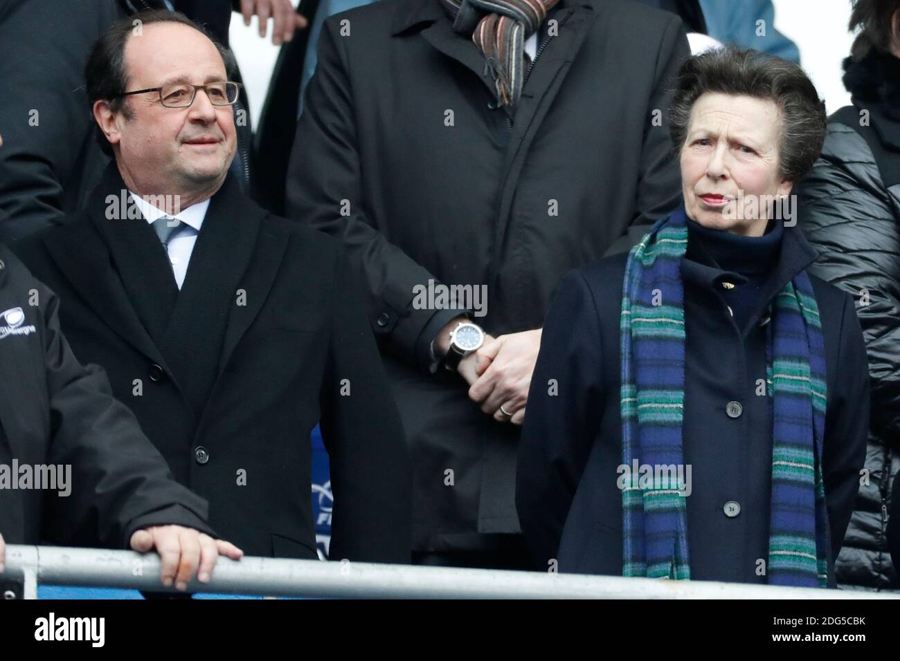 French President Francois Hollande and Princess Ann during Rugby RBS 6 ...