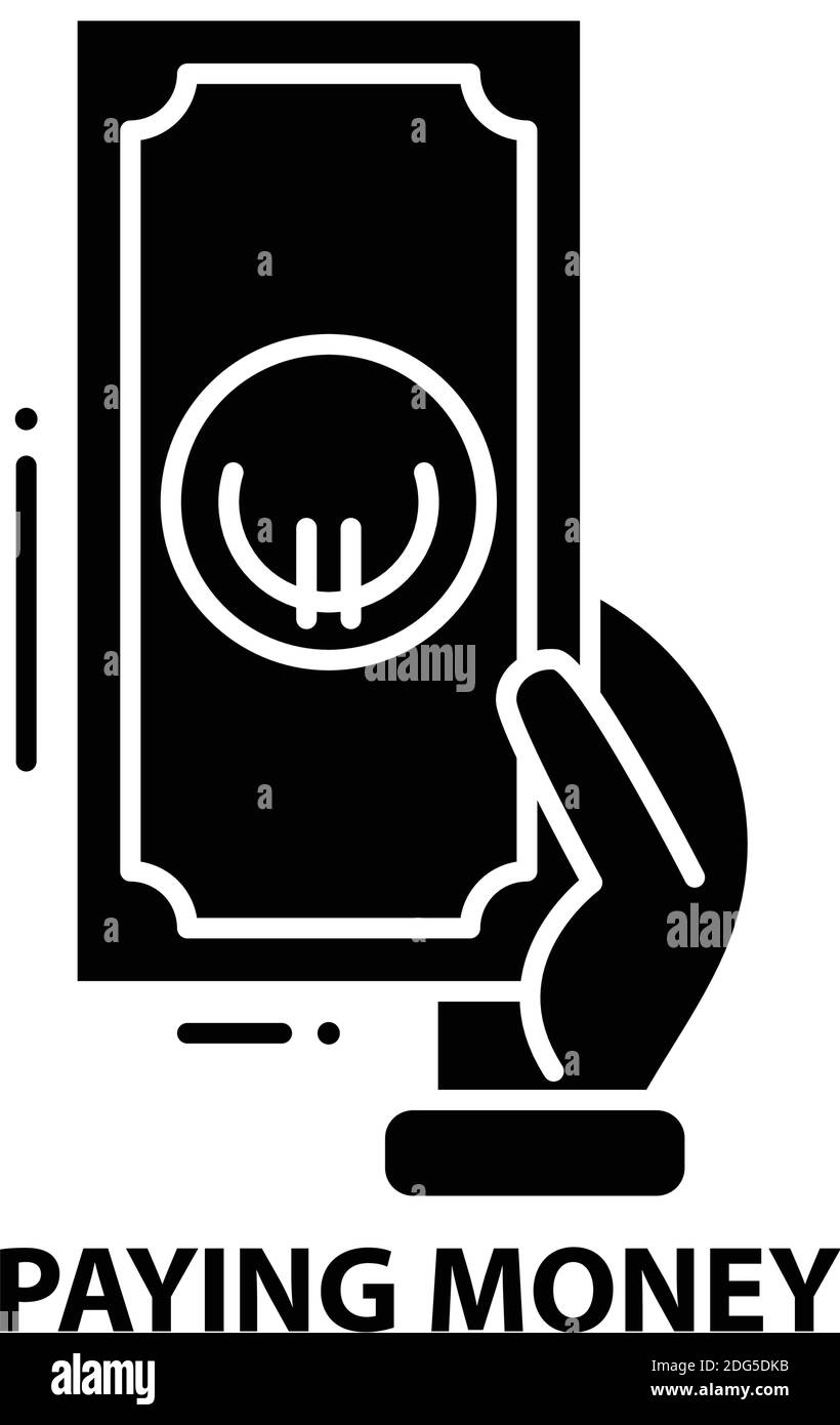 paying money icon, black vector sign with editable strokes, concept ...