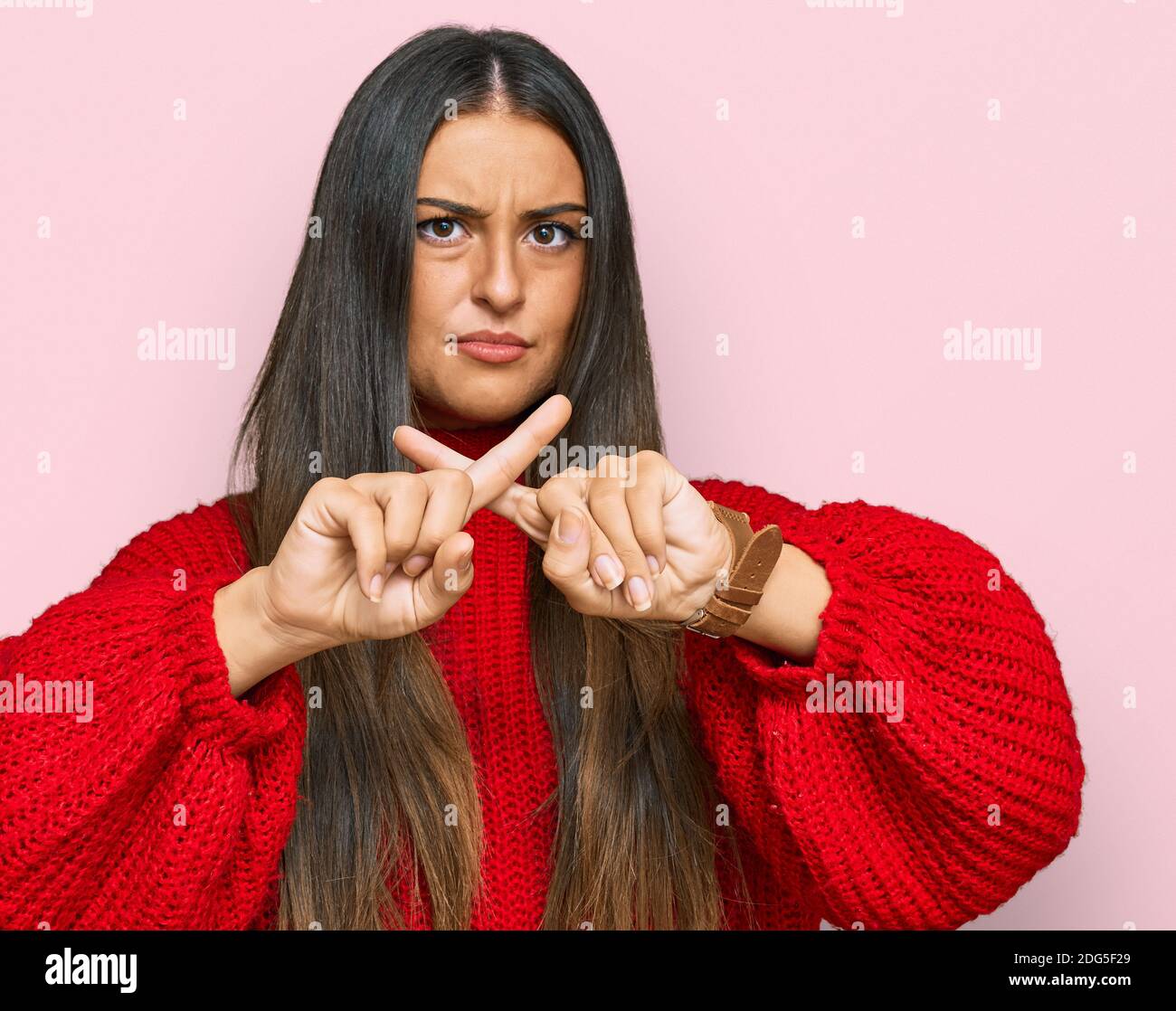 Beautiful Hispanic Woman Wearing Casual Clothes Rejection Expression