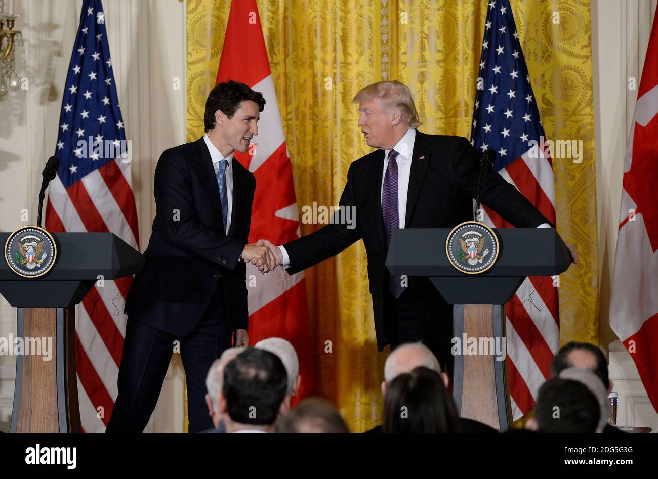 U.S. President Donald Trump (R) and Canadian Prime Minister Justin ...