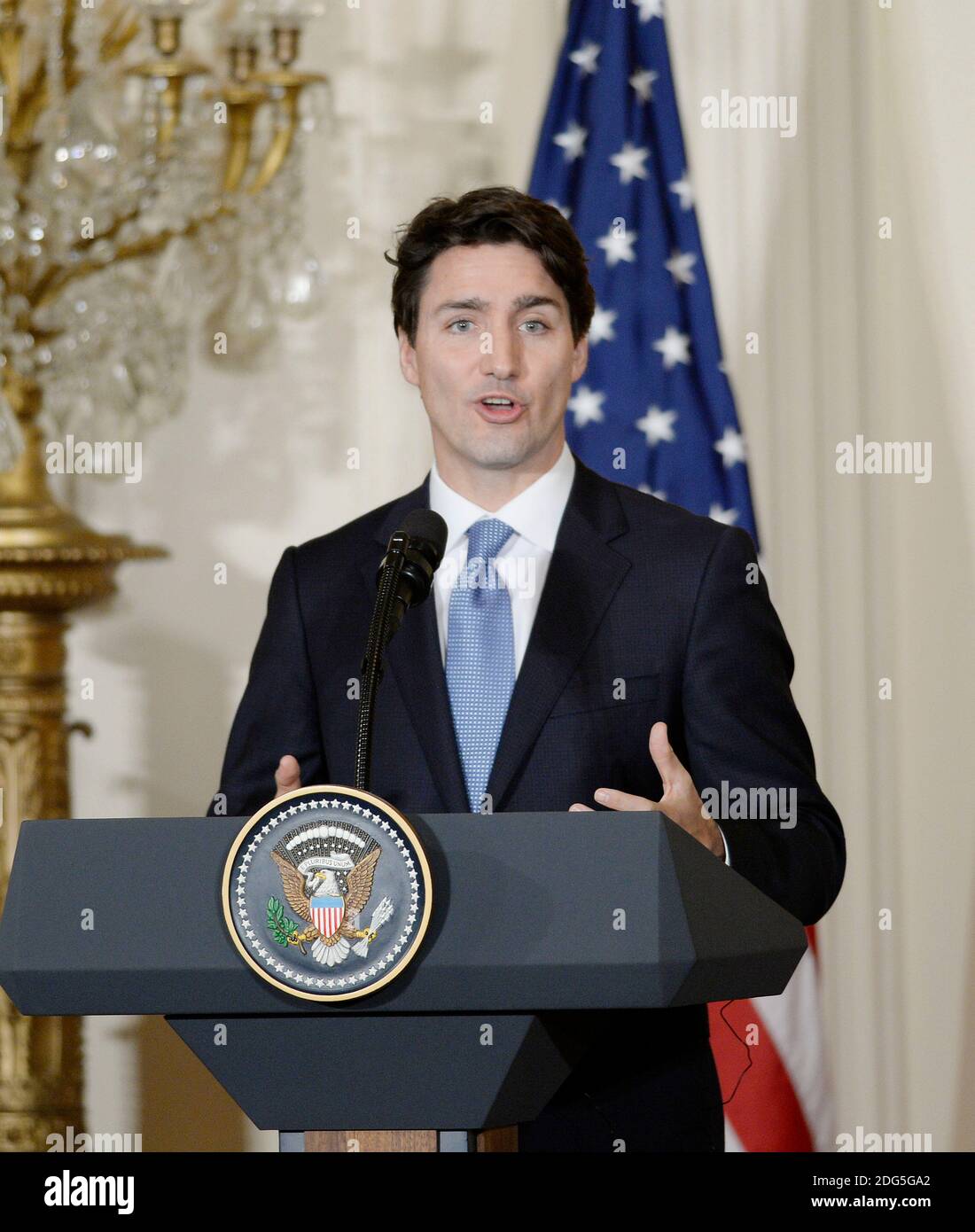 Canadian Prime Minister Justin Trudeau speaks during a joint news ...