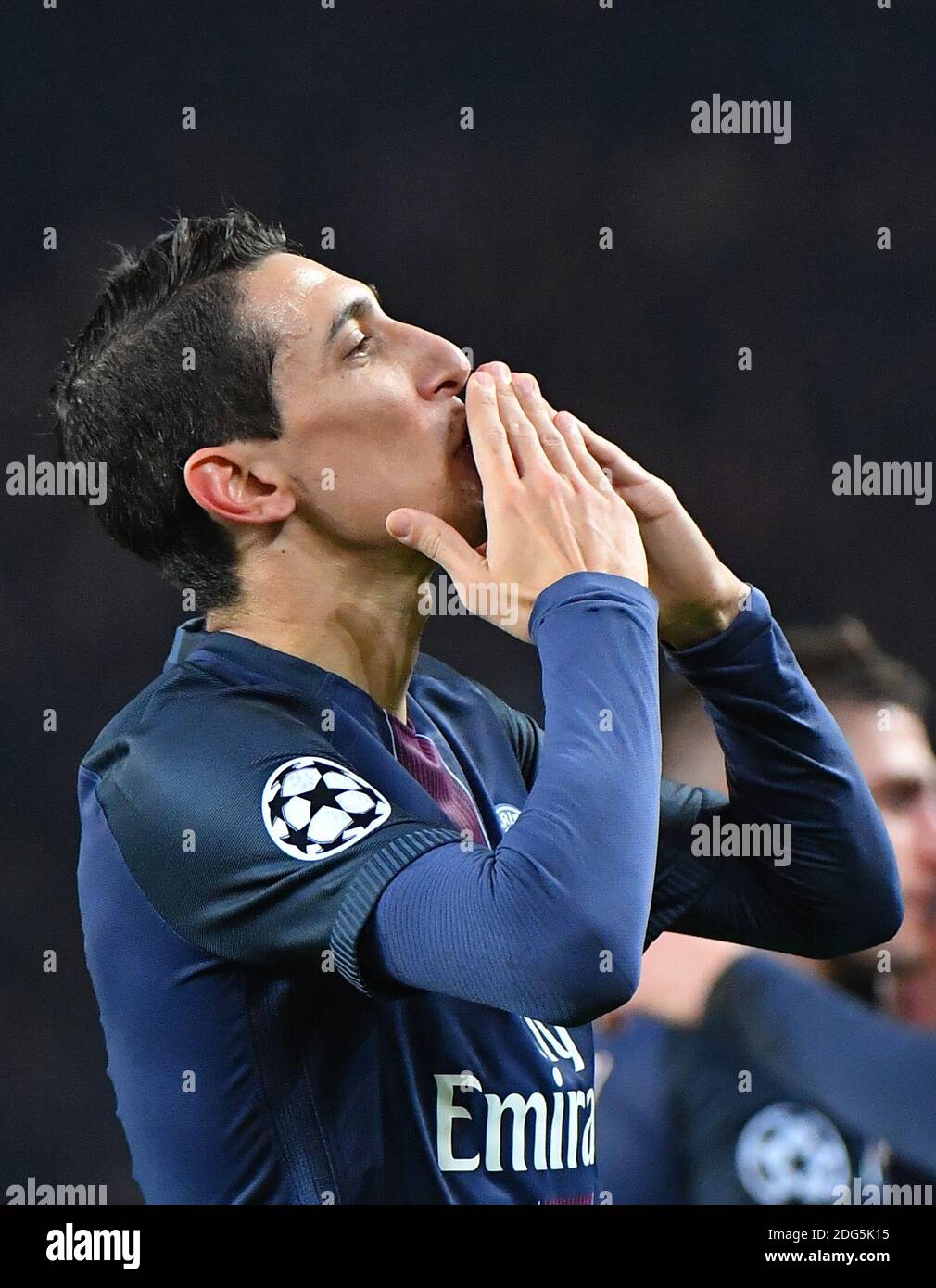 PSG's Angel Di Maria celebrates during the UEFA Champions League Paris ...