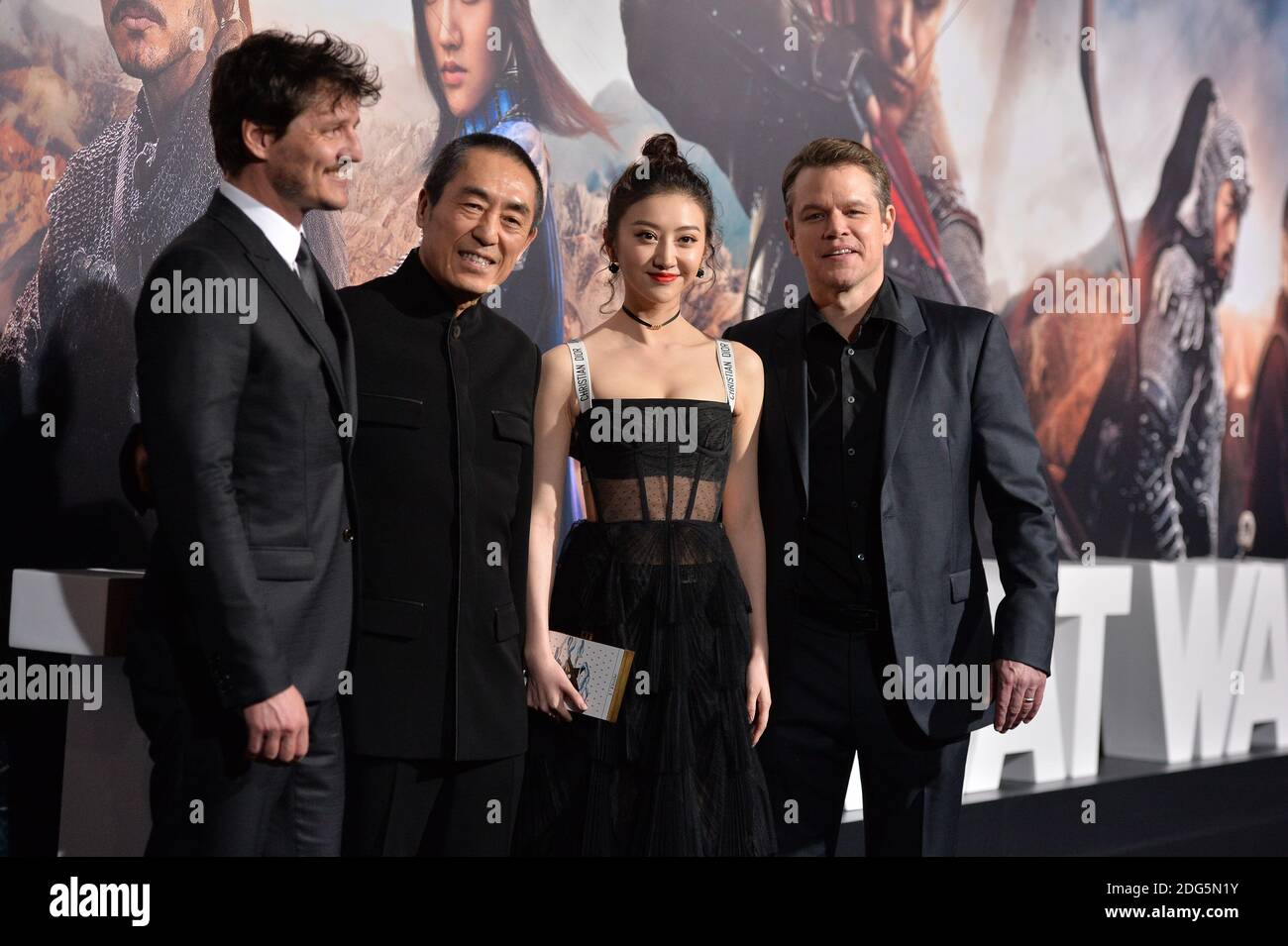 Pedro Pascal, Zhang Yimou, Jing Tian and Matt Damon attend the premiere ...