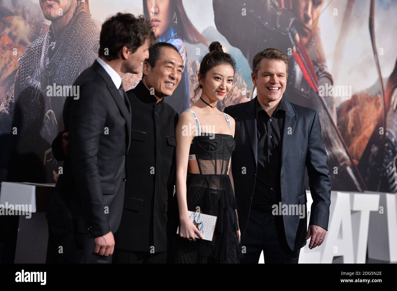 Pedro Pascal, Zhang Yimou, Jing Tian and Matt Damon attend the premiere ...