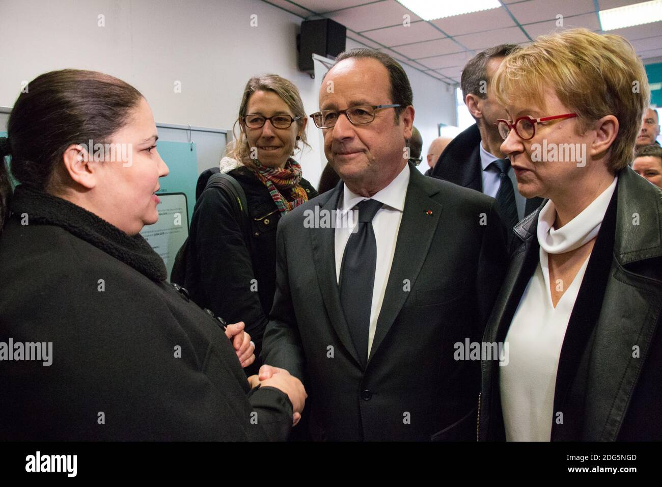French President Francois Hollande along with Rennes mayor Nathalie ...