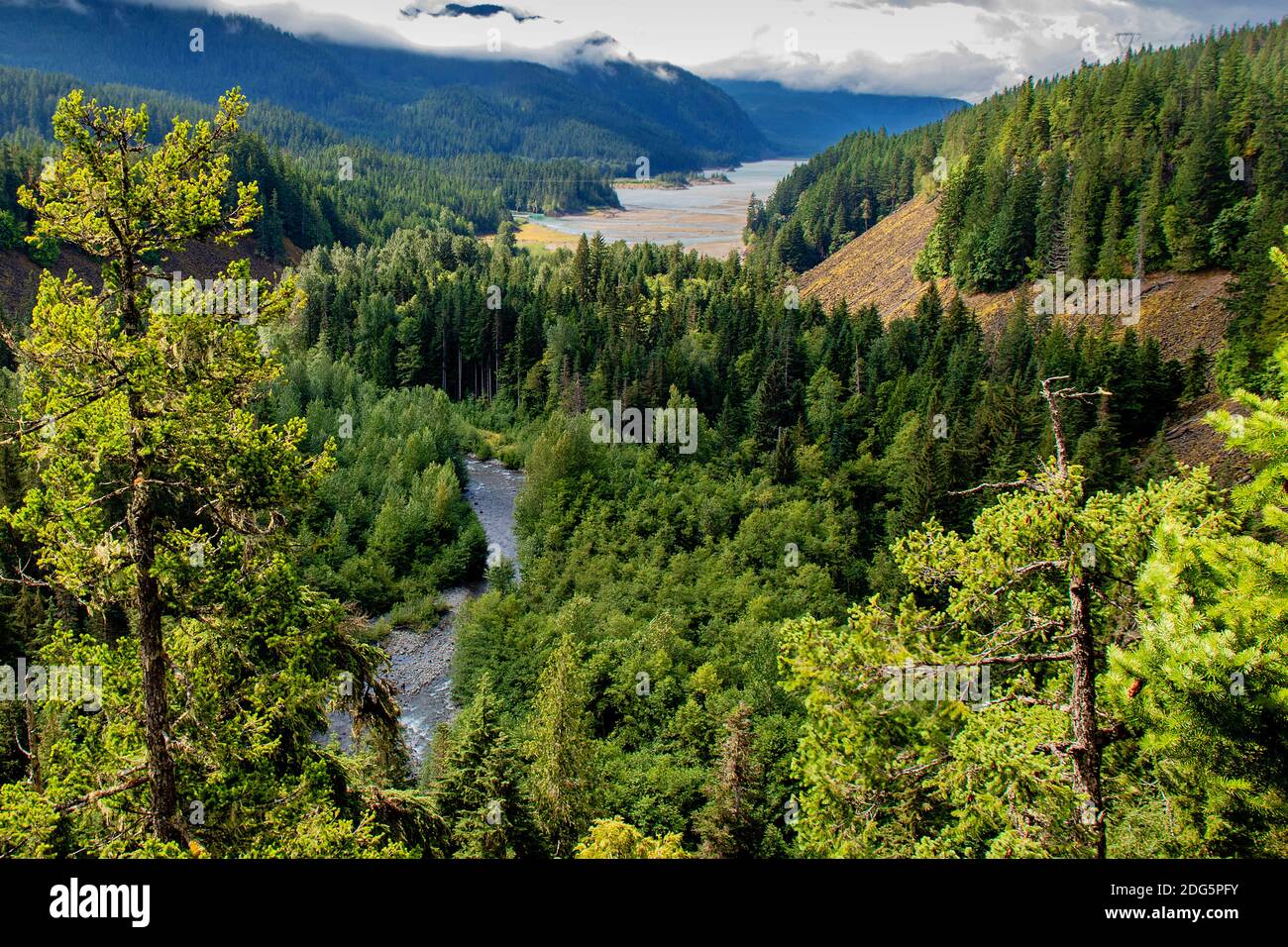 Path of the river through the valley. Scenic coastal British Columbia ...