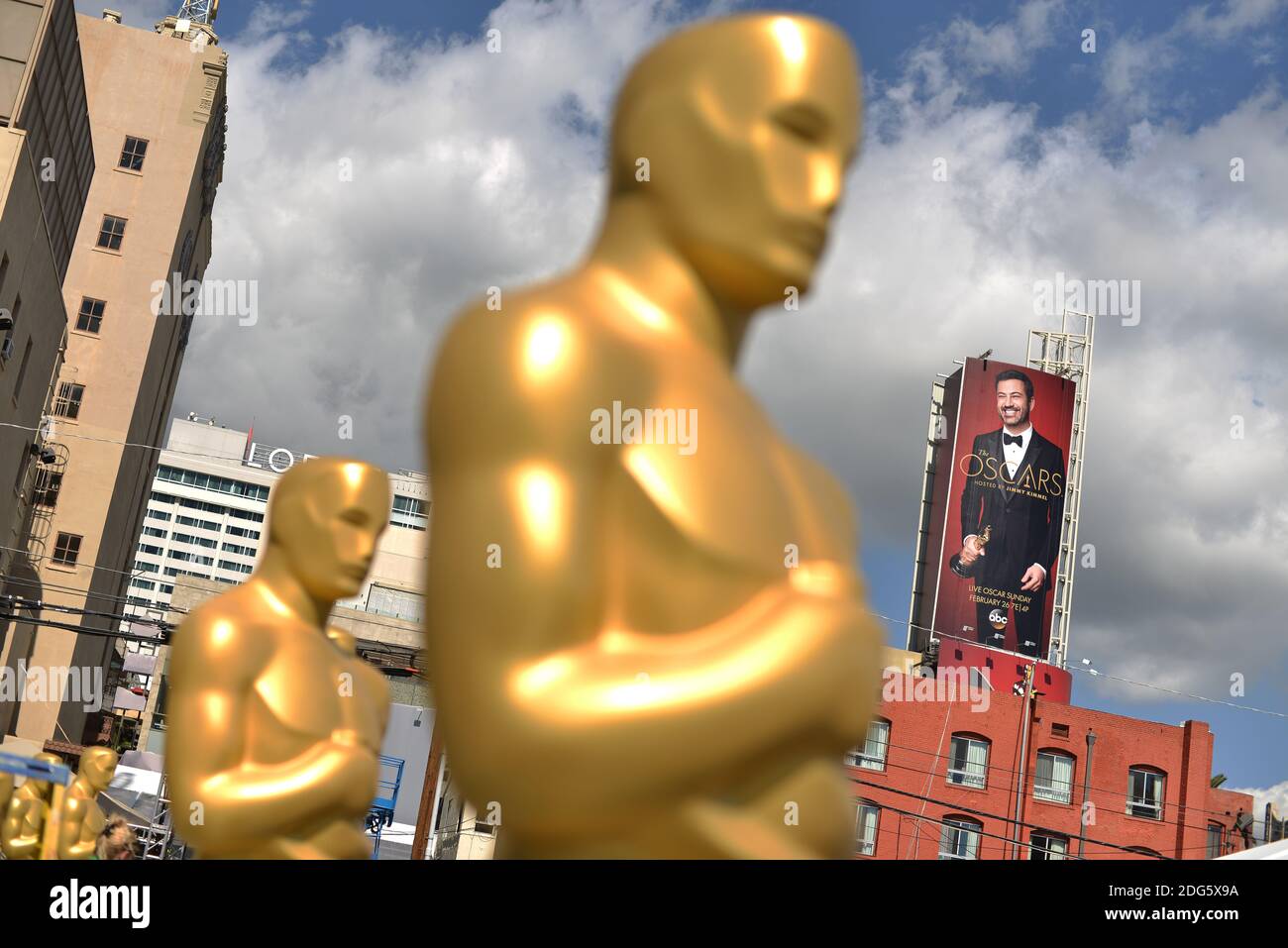 Oscar statues are seen as preparations continue for the 89th Academy ...