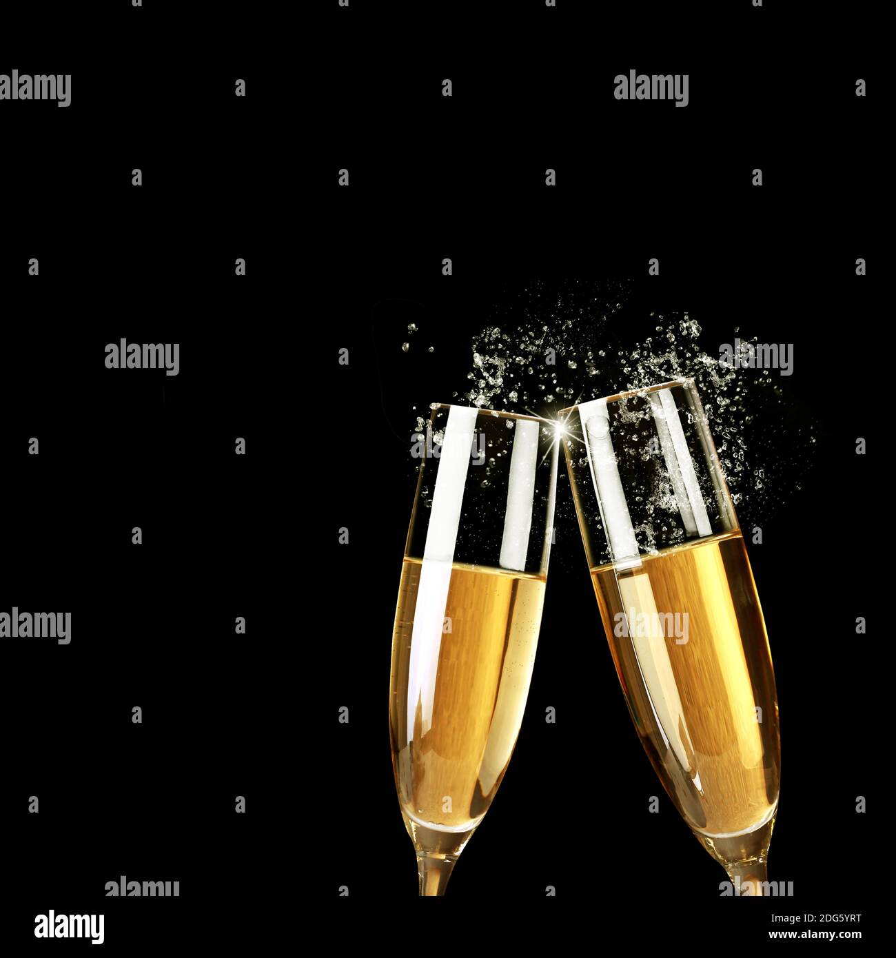 Glasses of champagne with splash, celebration theme concept Stock Photo ...