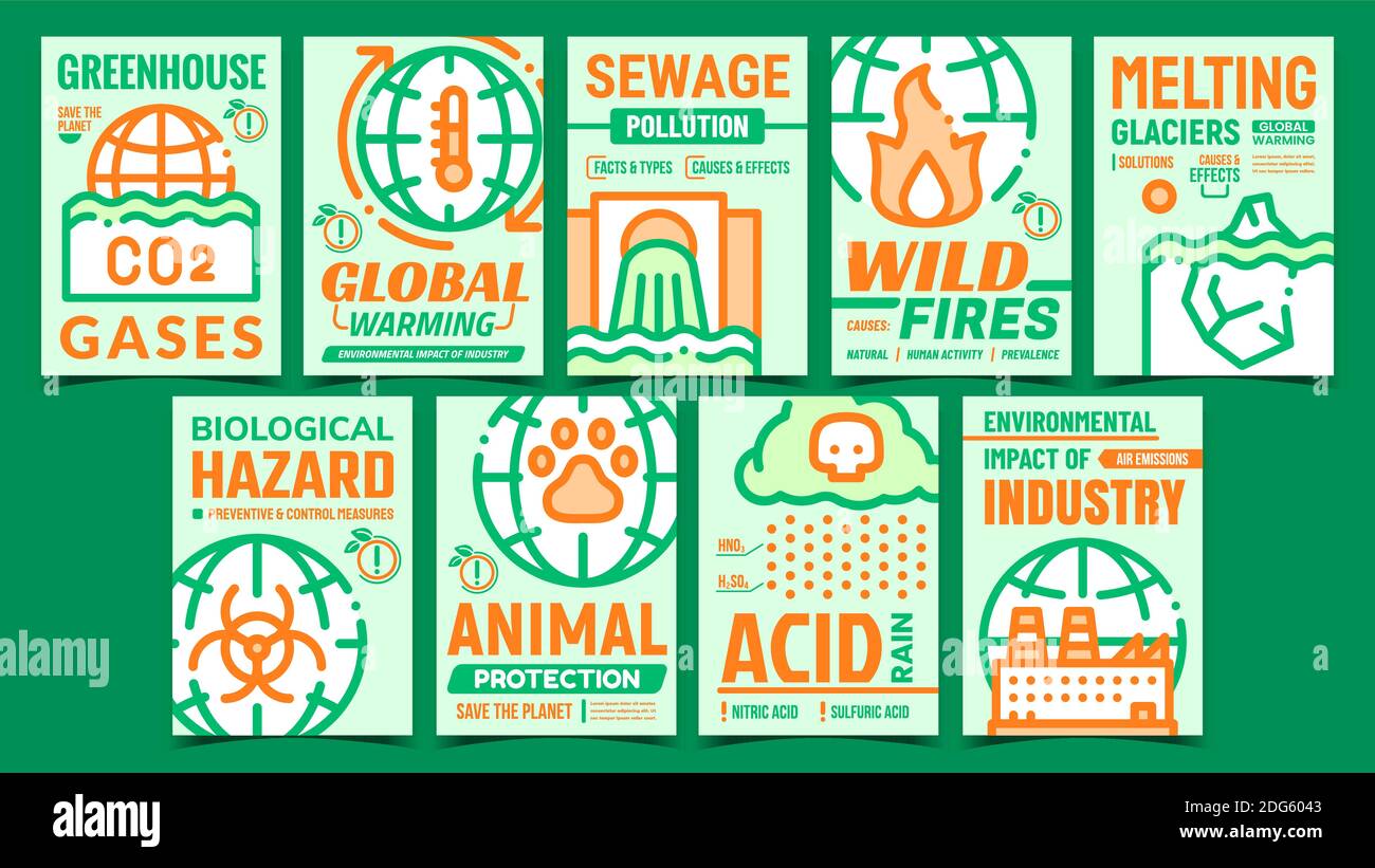 Environmental Problems Promo Posters Set Vector Stock Vector Image ...