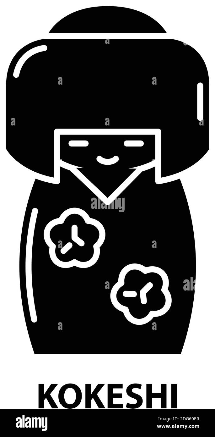 kokeshi icon, black vector sign with editable strokes, concept ...
