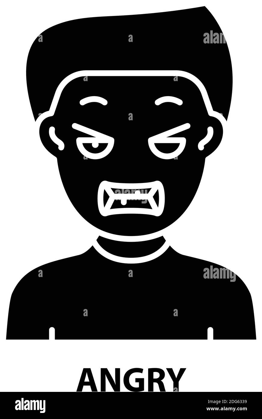 angry icon, black vector sign with editable strokes, concept symbol ...