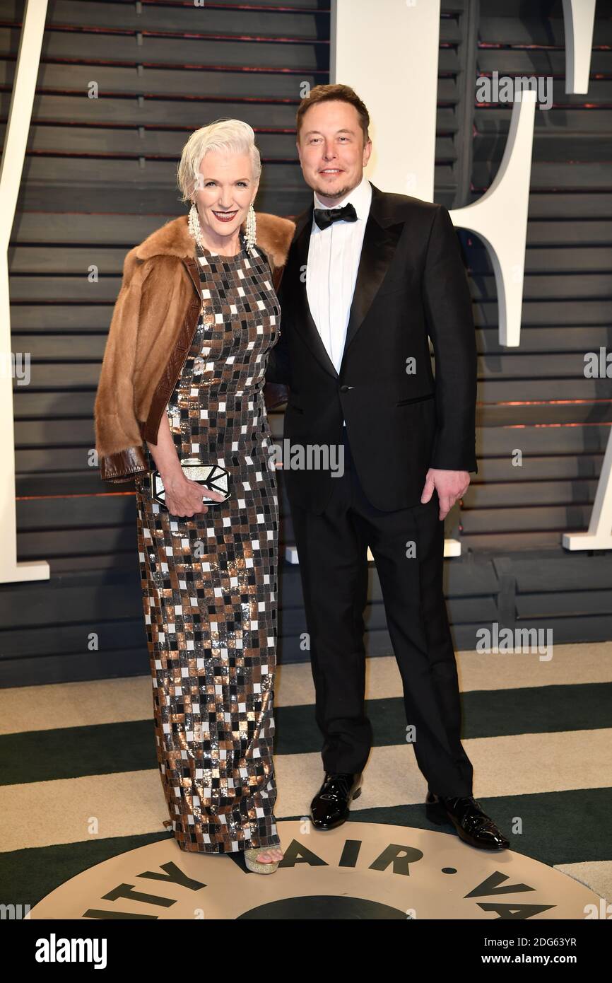 May and Elon Musk attending Vanity Fair Oscar Party 2017 Celebrating ...