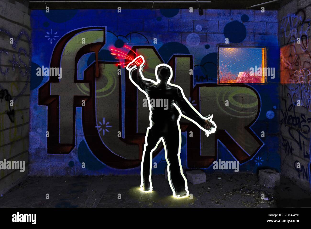 Cool Light Painted Image of Man Tagging with Spray Paint Stock Photo ...