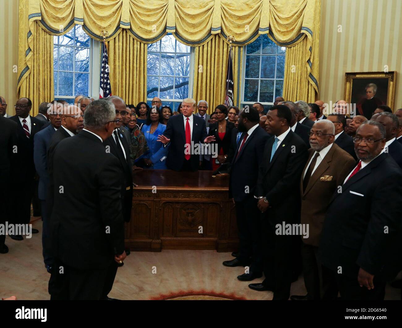 U.S. President Donald Trump poses with the Historically Black Colleges ...