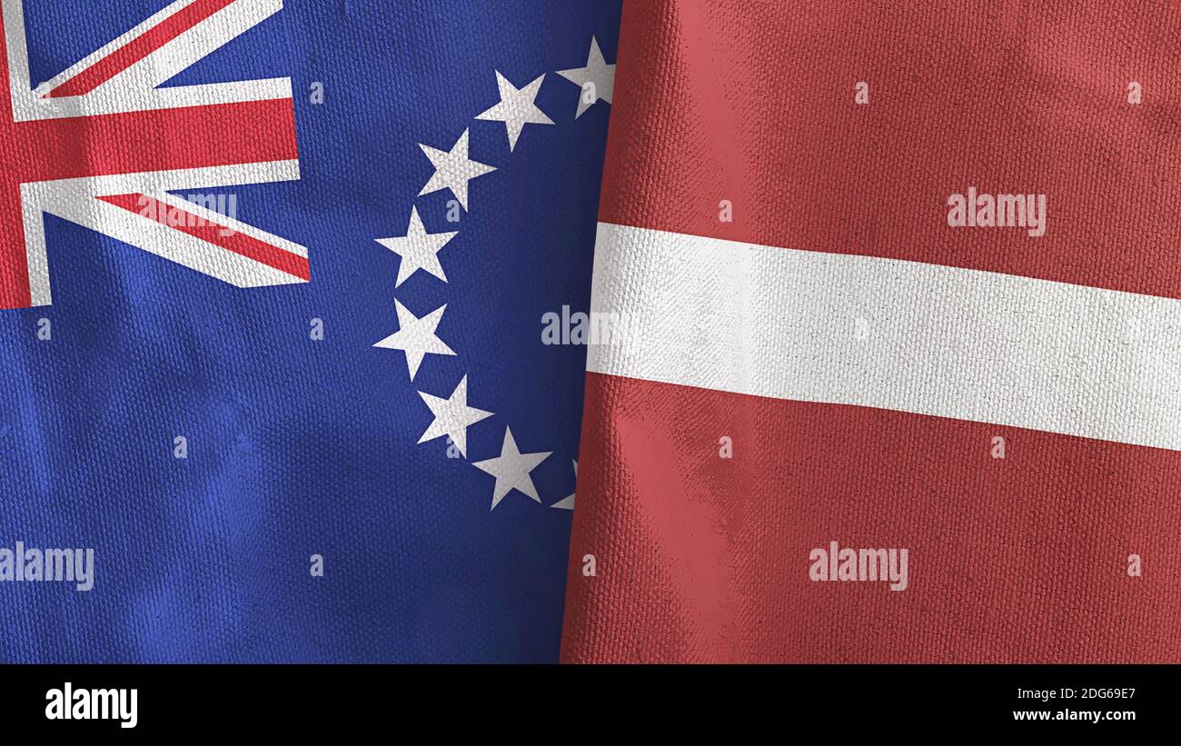 Latvia and Cook Islands two flags textile cloth 3D rendering Stock ...