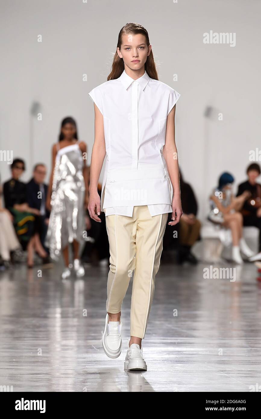 A models walk on the runway at the Paco Rabanne show during Paris ...