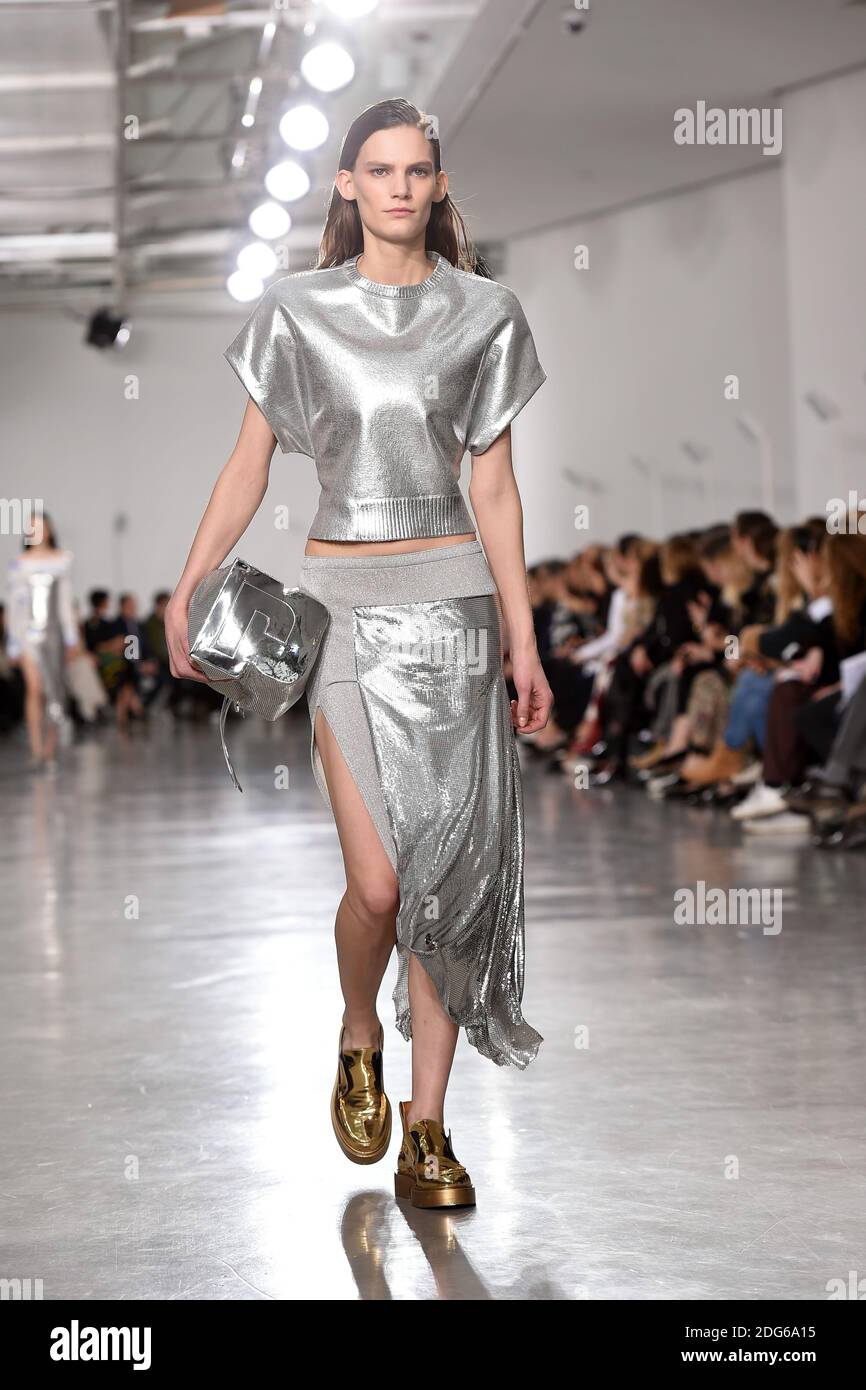 A models walk on the runway at the Paco Rabanne show during Paris ...