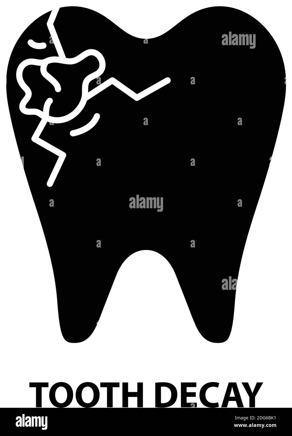 tooth decay icon, black vector sign with editable strokes, concept ...