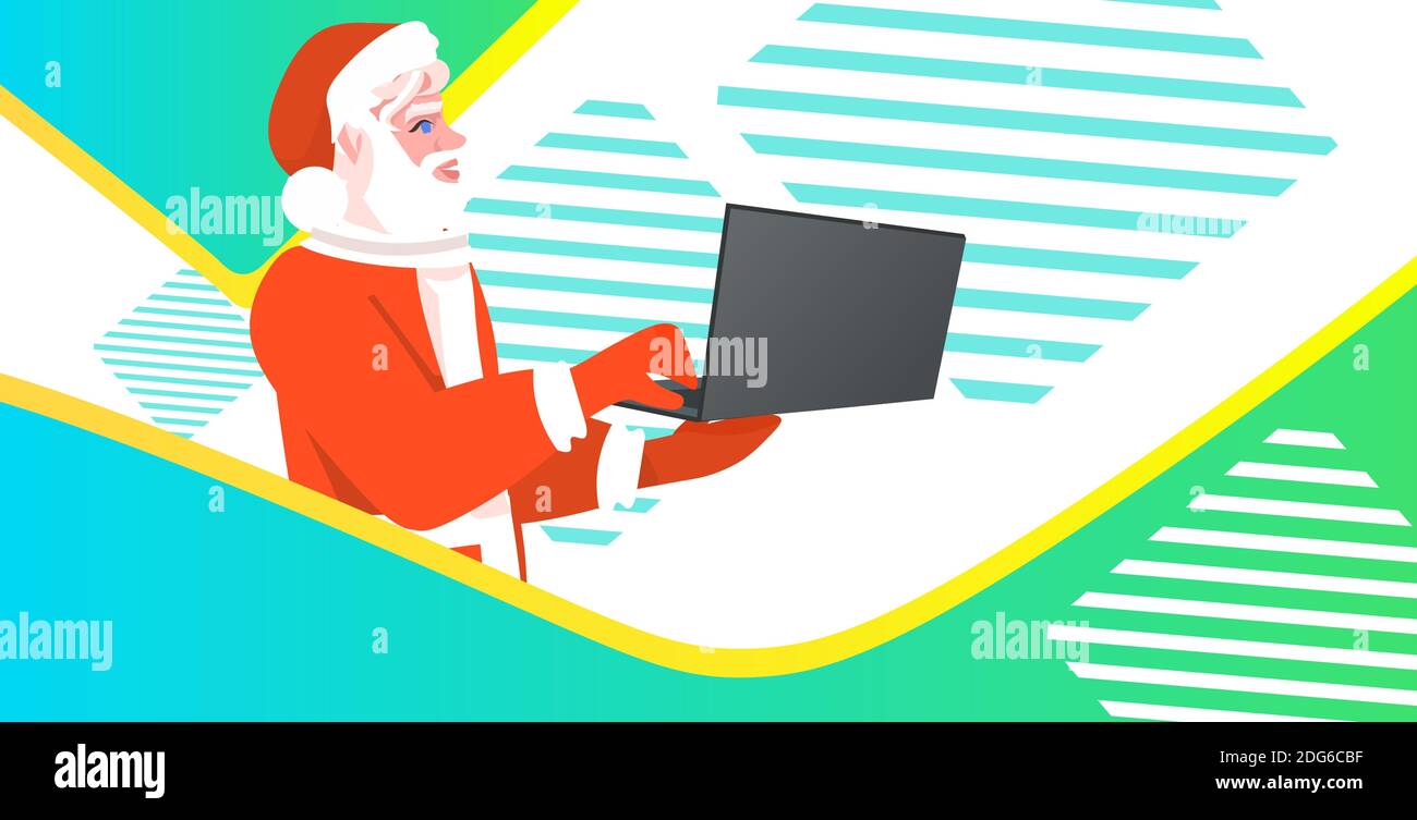 santa claus using laptop merry christmas happy new year holidays ...