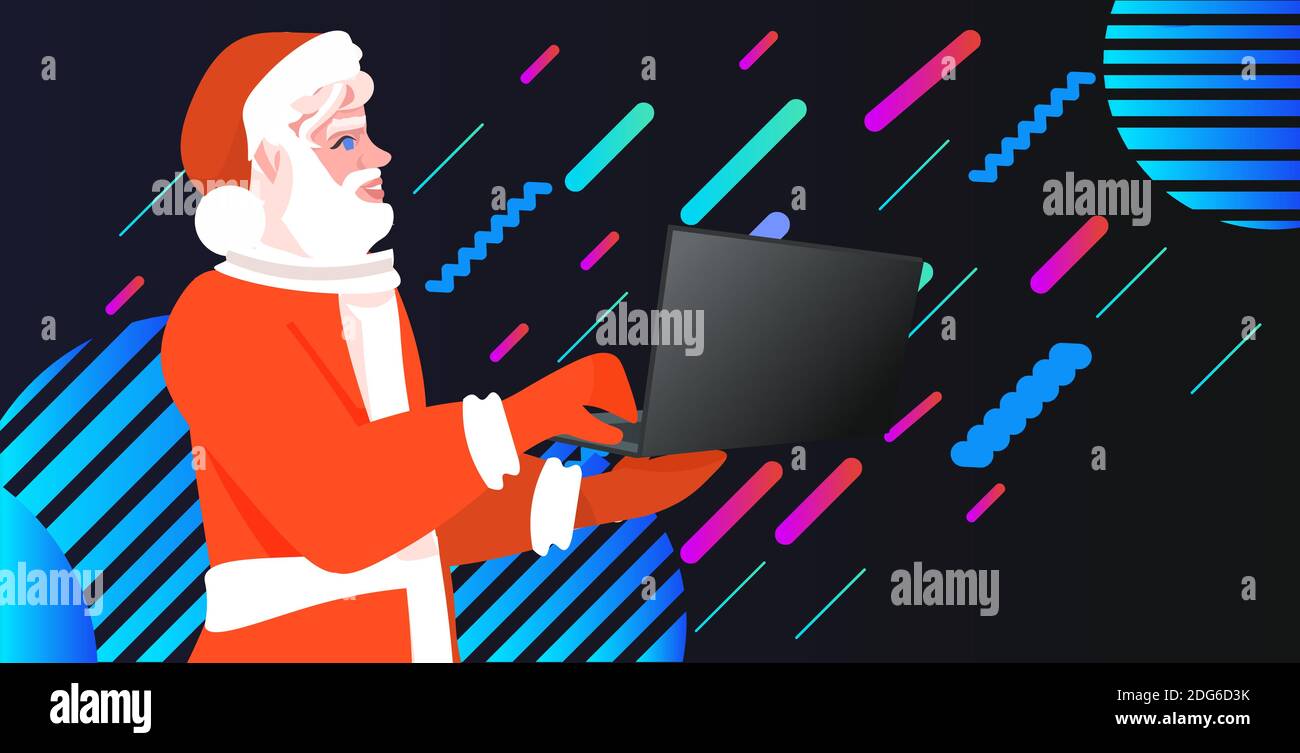 santa claus using laptop merry christmas happy new year holidays ...