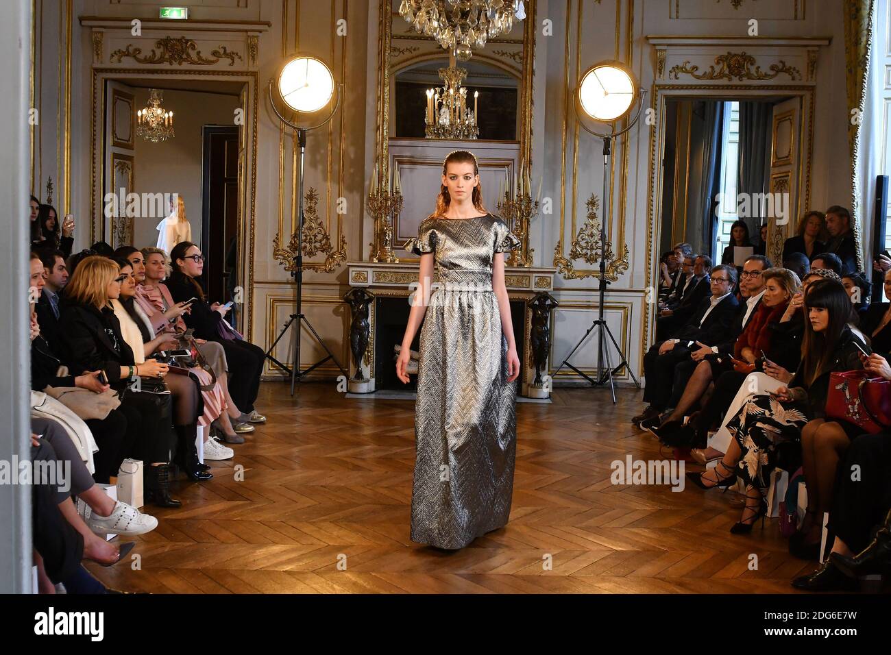 A models walks on the runway at the Ingie show during Paris Fashion ...