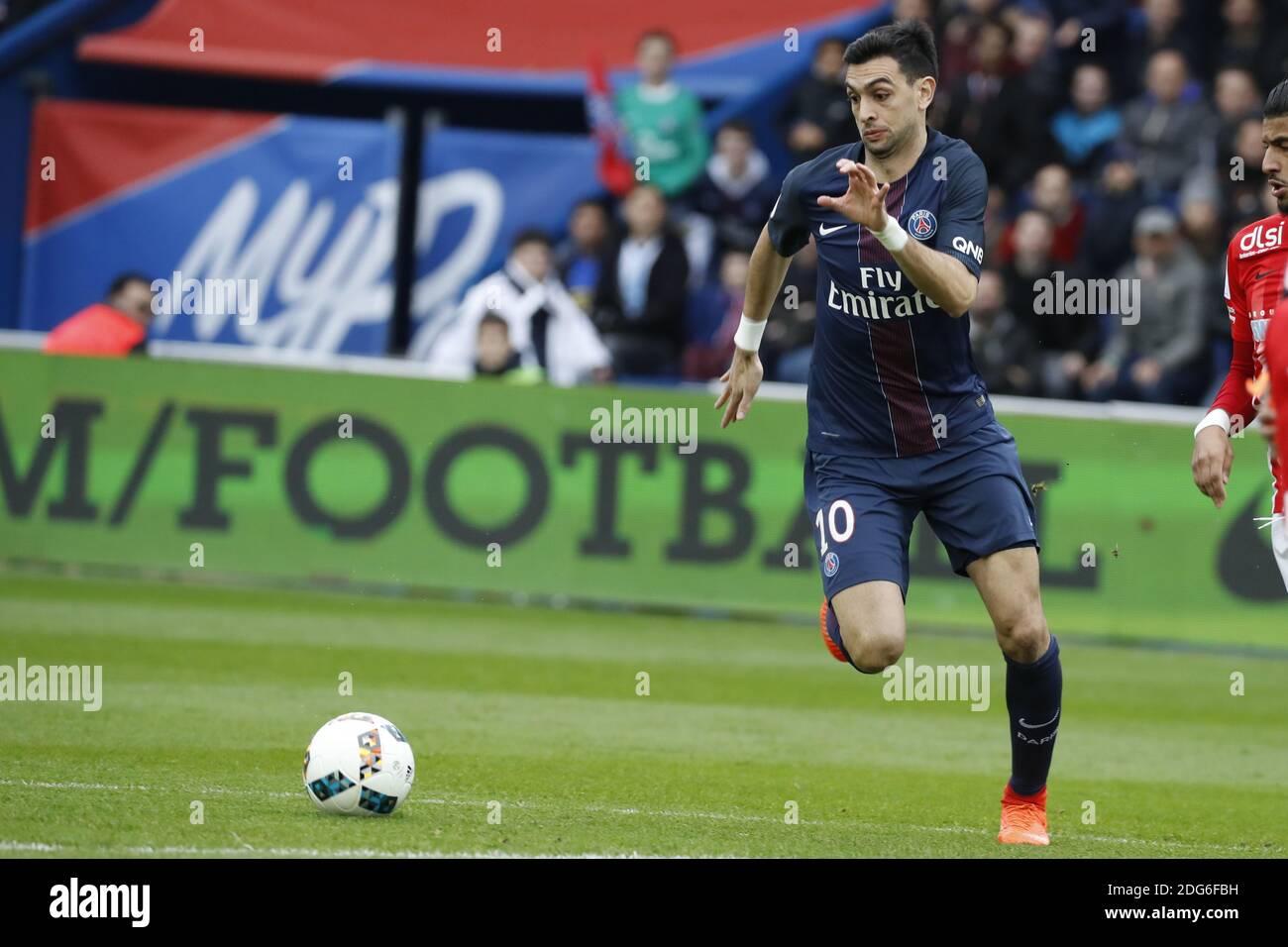PSG's Javier Pastore battling Nancy's Youssef Ait Bennasser during the ...