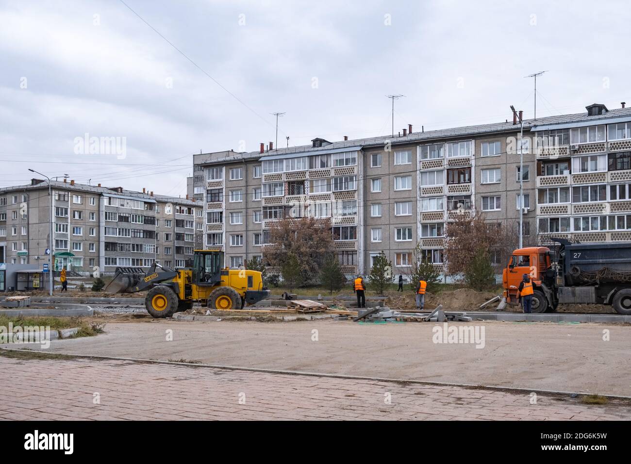 Russia,Angarsk - October 19, 2020 Construction, repair of road in ...