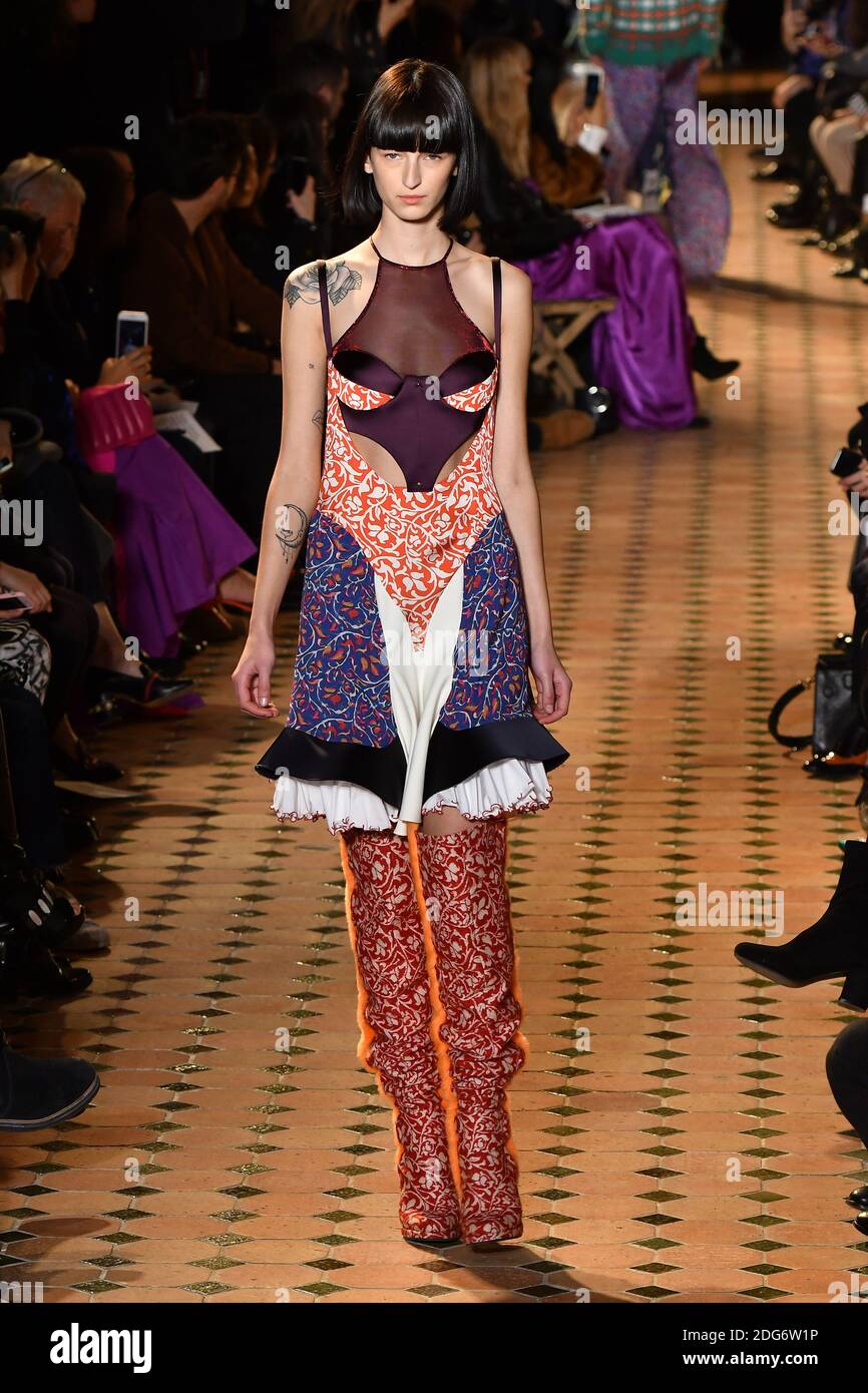 A model walks on the runway at the Esteban Cortazar show during Paris ...