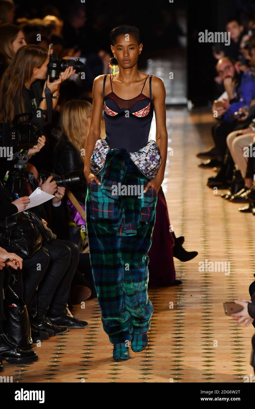 A model walks on the runway at the Esteban Cortazar show during Paris ...
