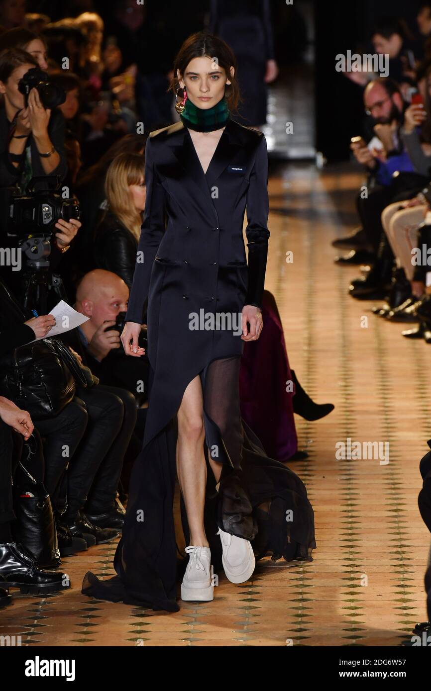 A model walks on the runway at the Esteban Cortazar show during Paris ...