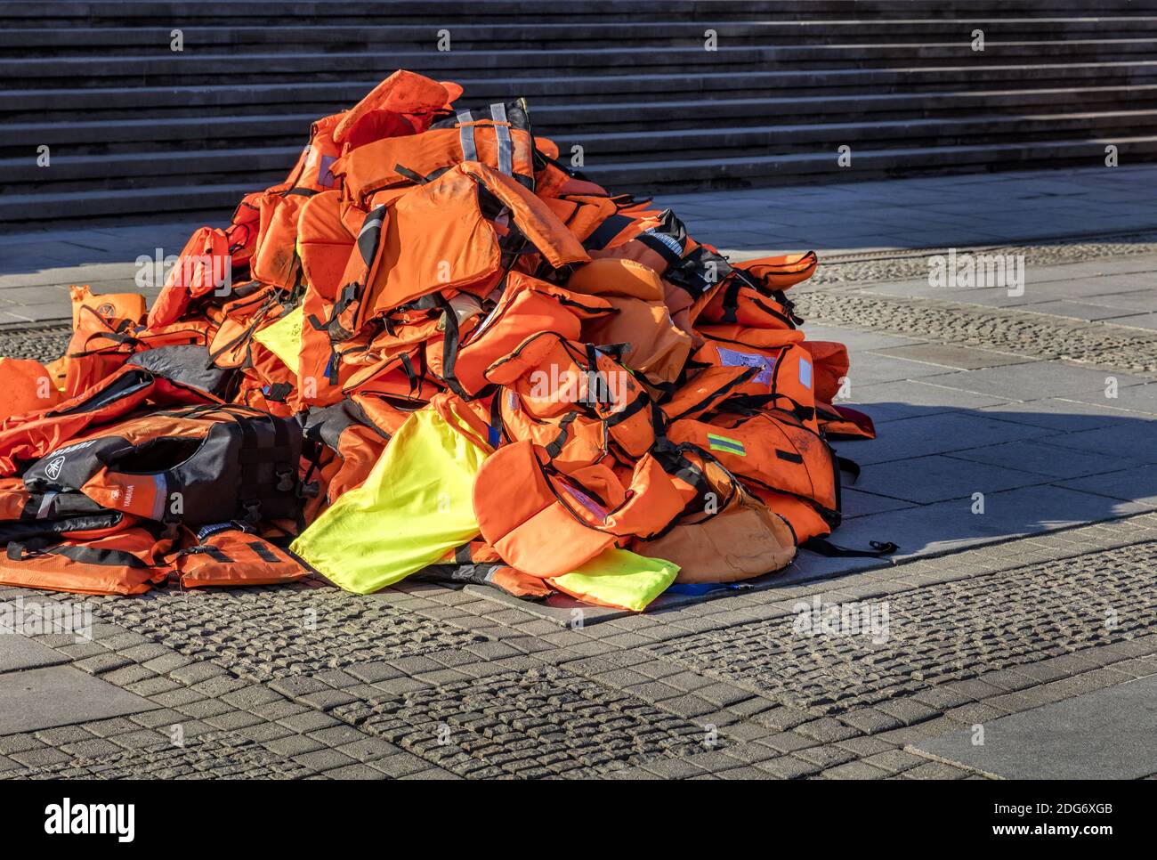 Stack of life jackets Stock Photo - Alamy