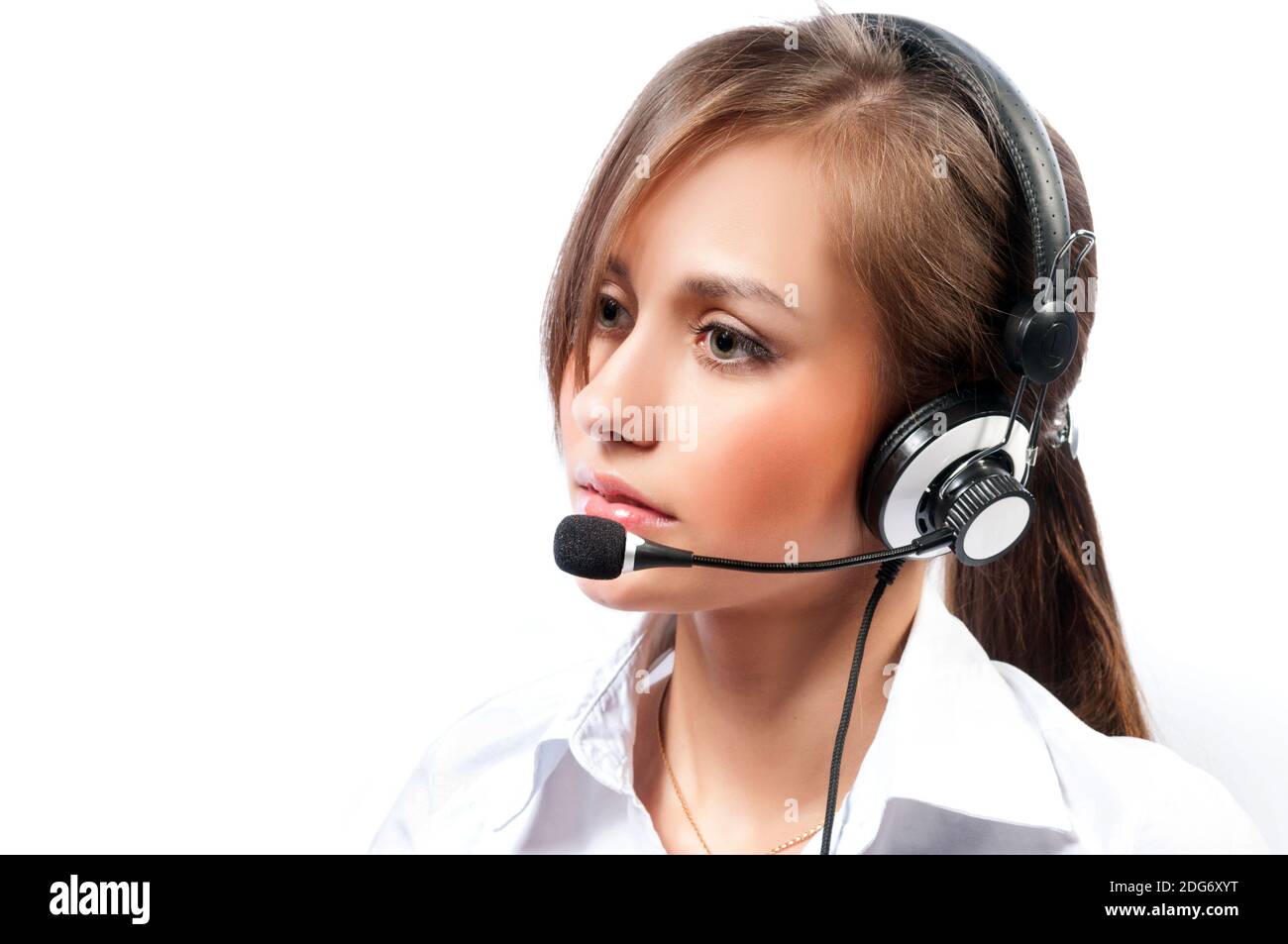 Woman customer service worker, call center smiling operator with phone headset Stock Photo - Alamy