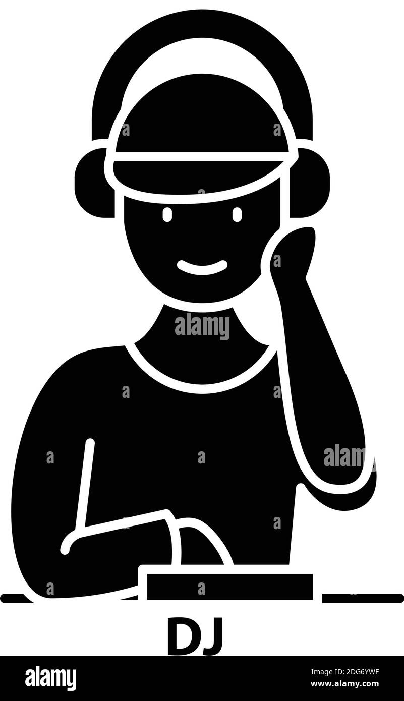 dj symbol icon, black vector sign with editable strokes, concept ...