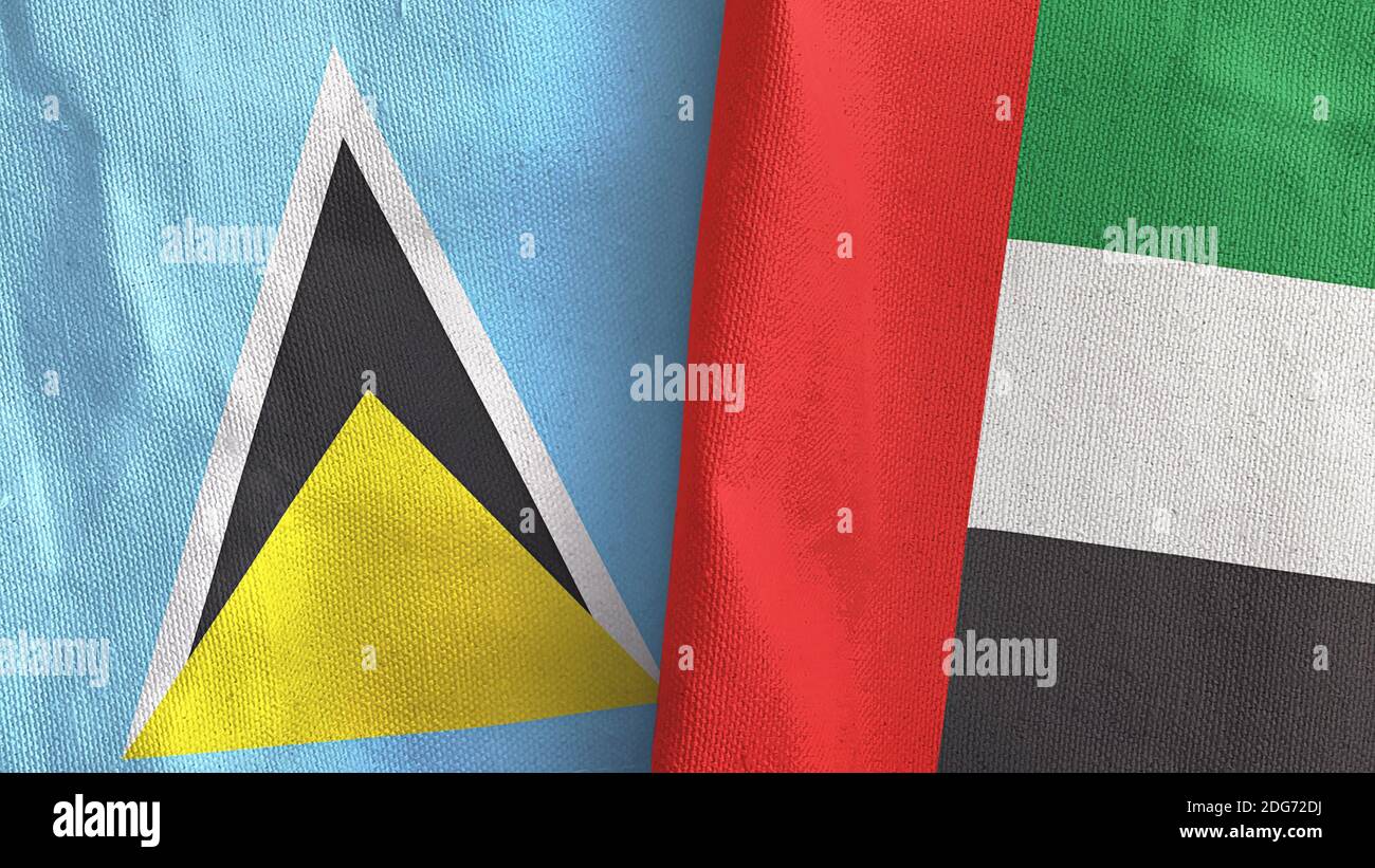 United Arab Emirates and Saint Lucia two flags textile cloth 3D ...
